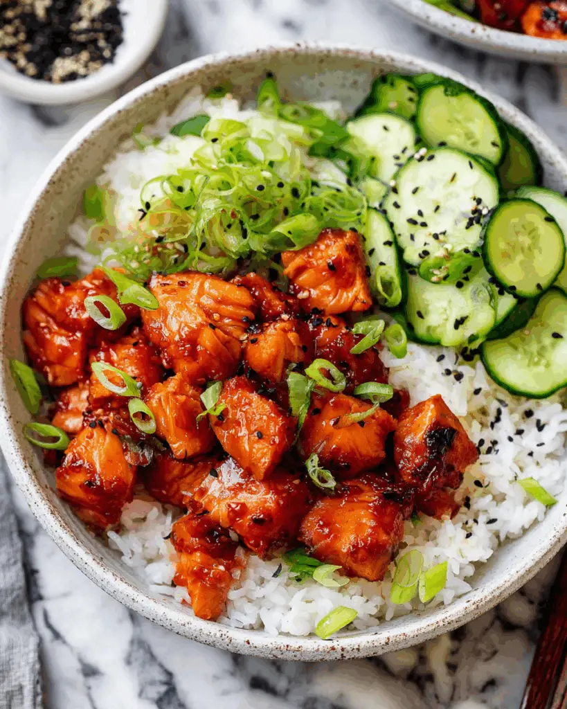 Gochujang-Glazed Salmon with Cucumber & Rice