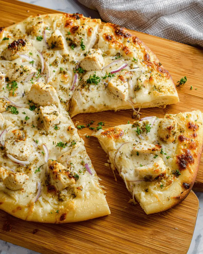 Creamy Chicken Alfredo Pizza with Mozzarella and Parmesan Bliss